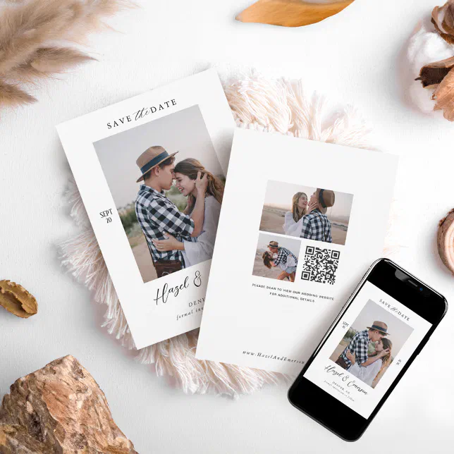 Minimal Modern Couple Photo QR Code Save The Date Invitation | Zazzle