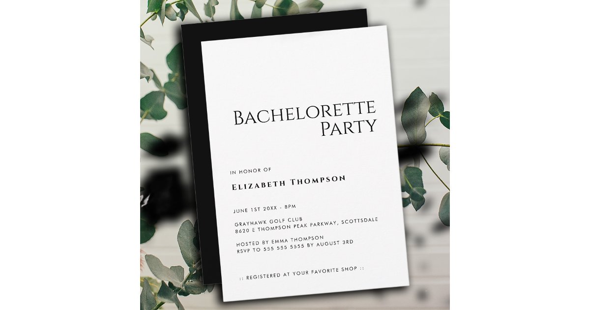 Minimal Modern Elegant Simple Bachelorette Party Invitation | Zazzle