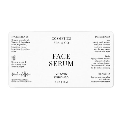 Minimal Modern Face Serum Bottle Wrapper Product Label | Zazzle