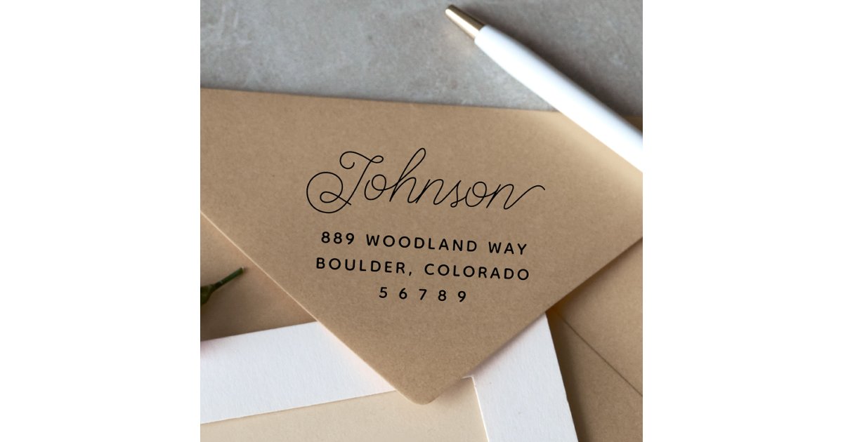 Minimal Modern Family Name Return Address Rubber Stamp | Zazzle