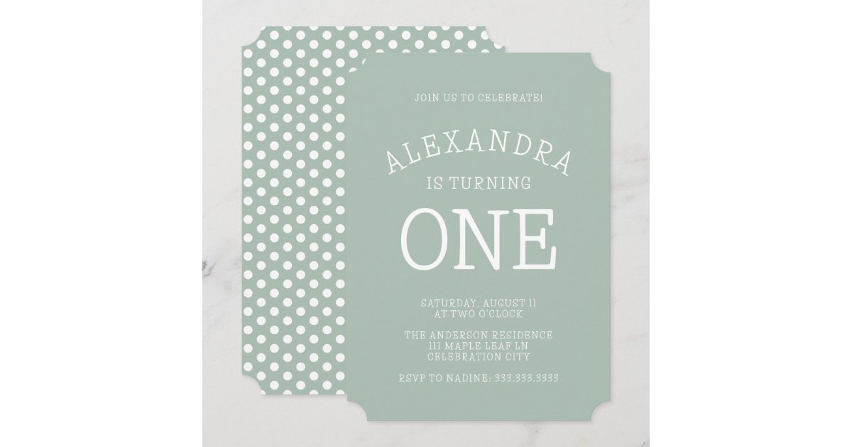 Minimal Modern Green Polka Dot First Birthday Invitation | Zazzle