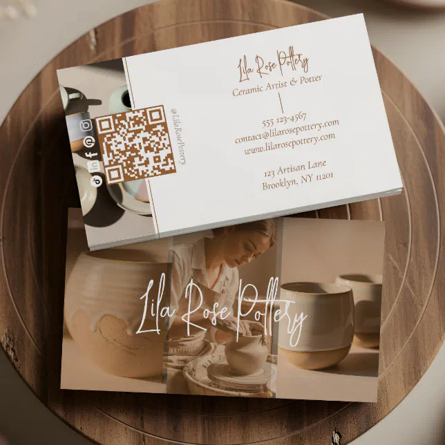 Minimal Modern hand Made Pottery Photo Collage Business Card | Zazzle