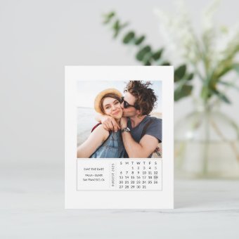 Minimal Modern Mini Calendar Save the Date Photo Announcement Postcard ...