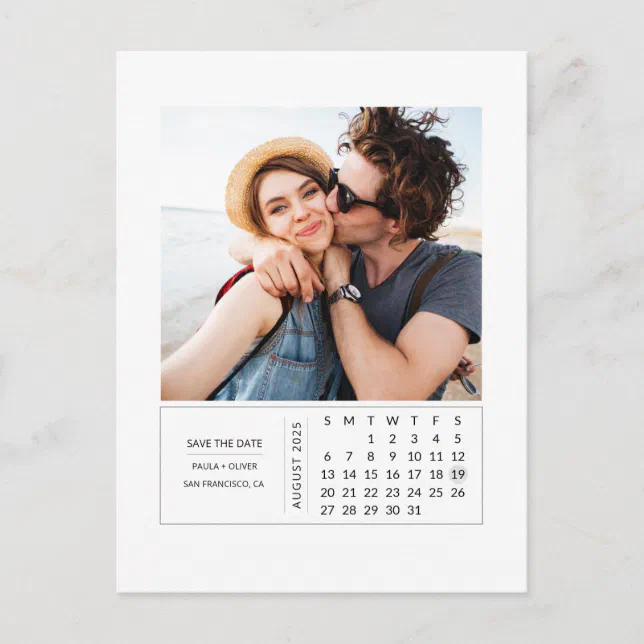 Minimal Modern Mini Calendar Save the Date Photo Announcement Postcard ...