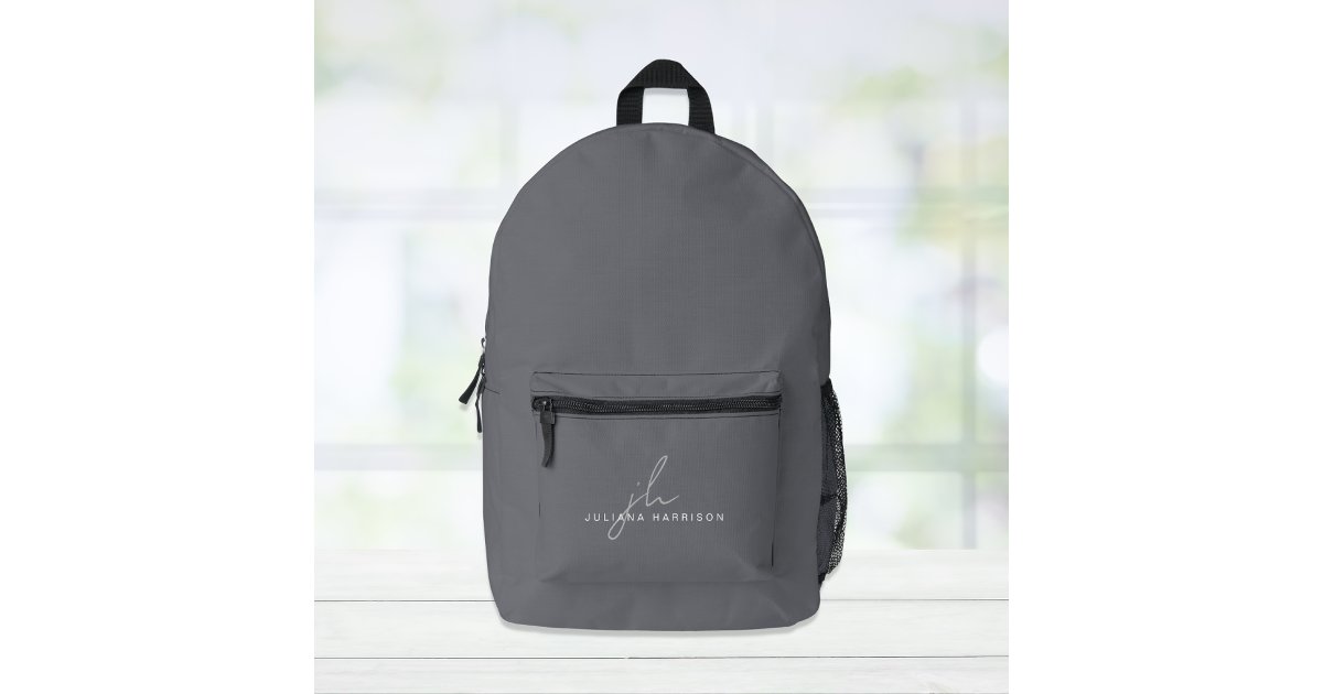 Minimal Modern Monogram Grey Printed Backpack | Zazzle