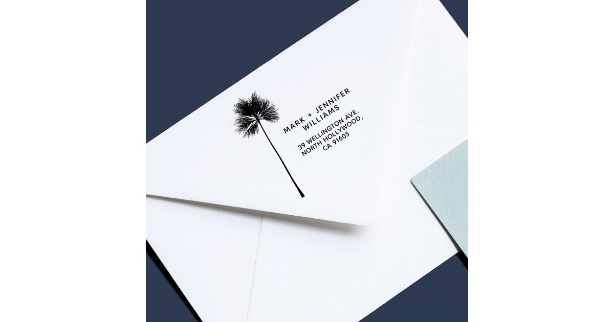 Minimal Modern Palm Tree 2 Names Return Address Self-inking Stamp | Zazzle
