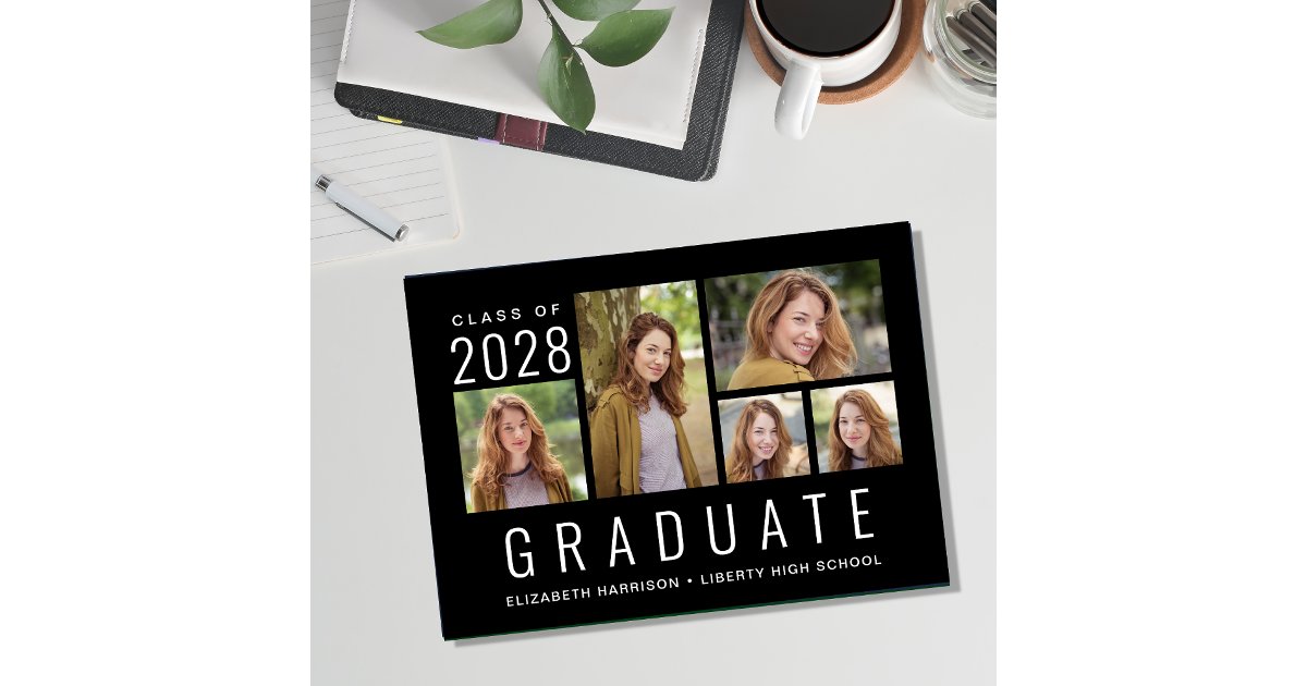 Minimal Modern Photo Collage Black Graduation Announcement | Zazzle