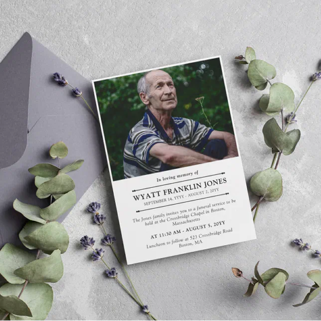 Minimal Modern Photo In Loving Memory Invitation | Zazzle