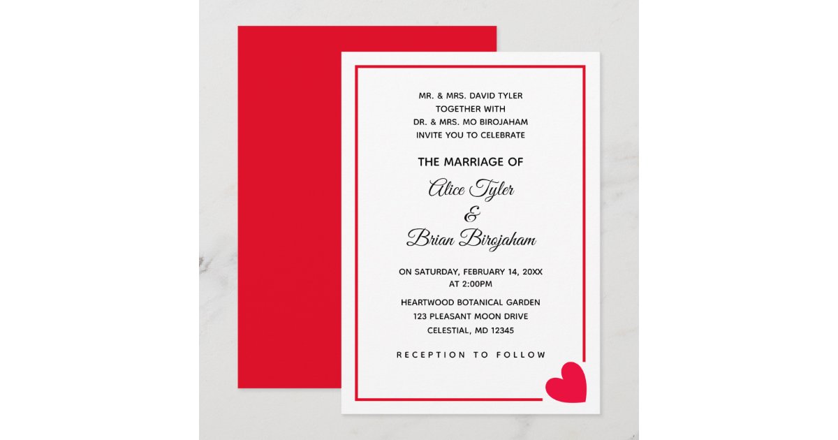 Minimal Modern Red Heart Valentine Wedding Invitation | Zazzle