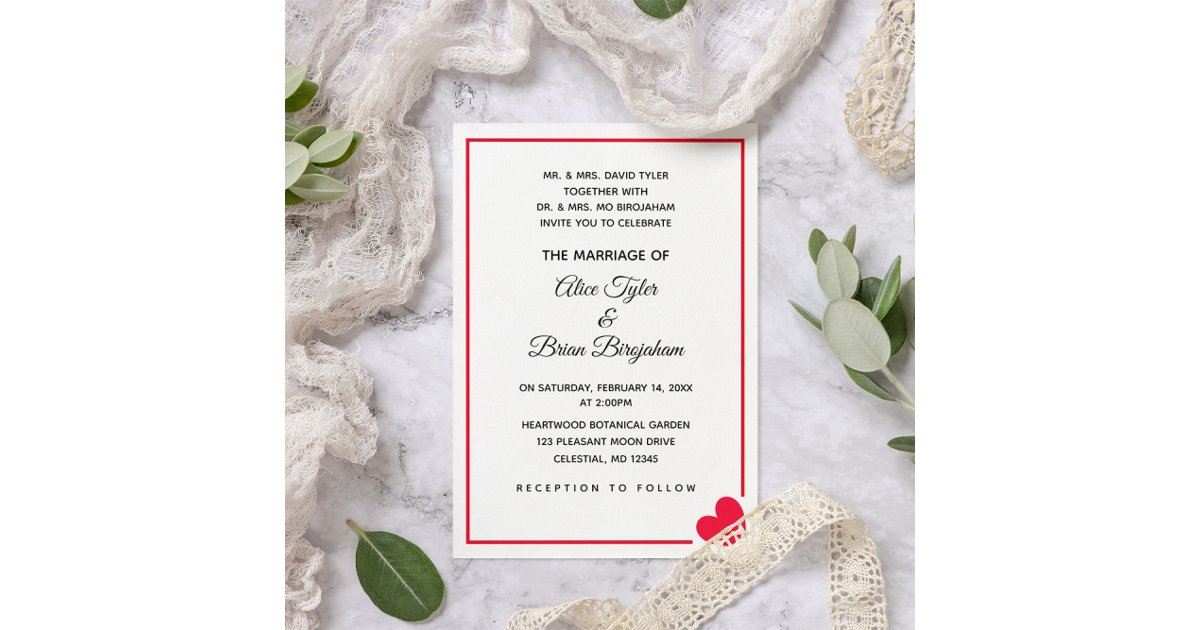 Minimal Modern Red Heart Valentine Wedding Invitation | Zazzle
