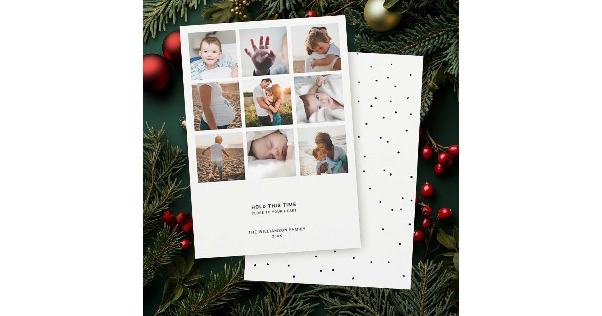 Minimal Modern | Simple Elegant Chic Photo Collage Holiday Card | Zazzle