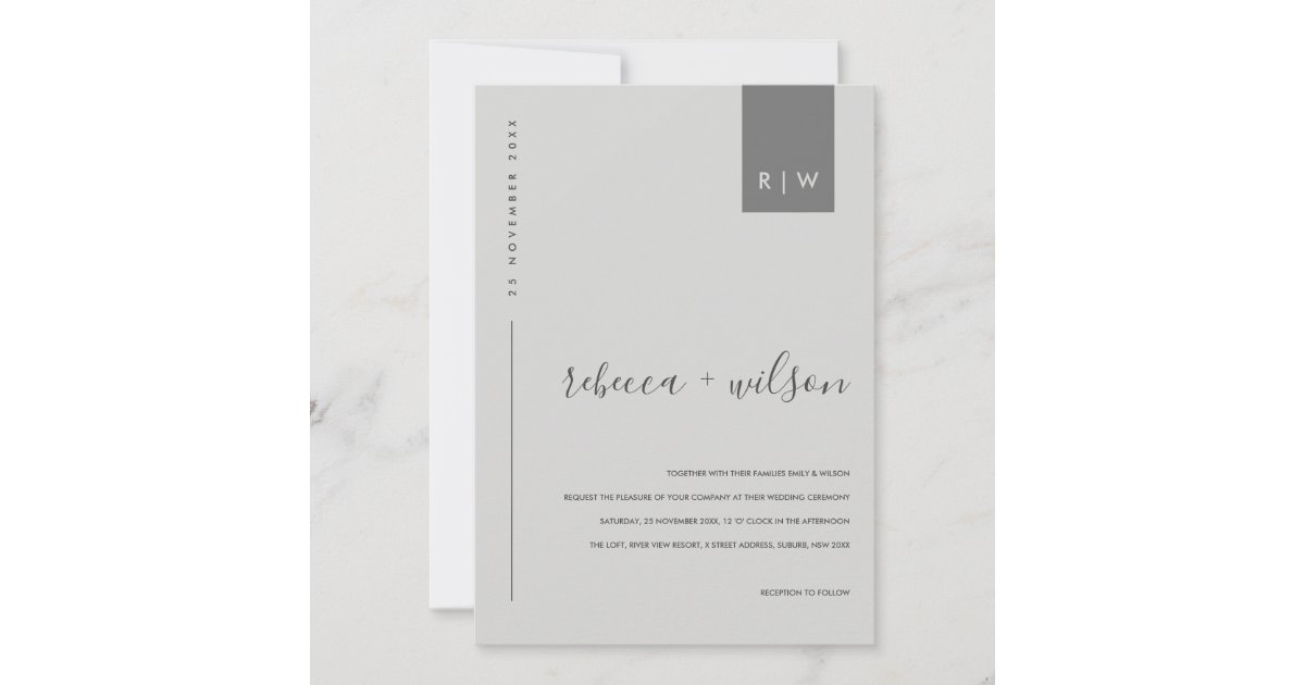 MINIMAL MODERN SOFT LIGHT GREY TYPOGRAPHY WEDDING INVITATION | Zazzle