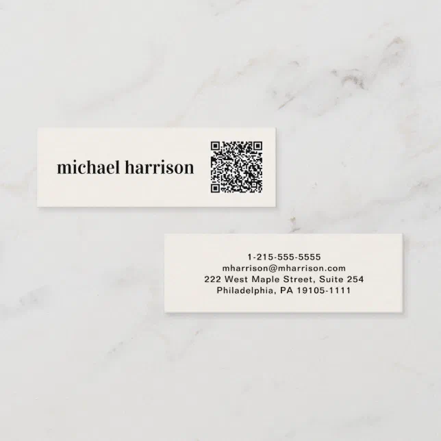 Minimal Modern Typography QR Code Cream Mini Business Card | Zazzle