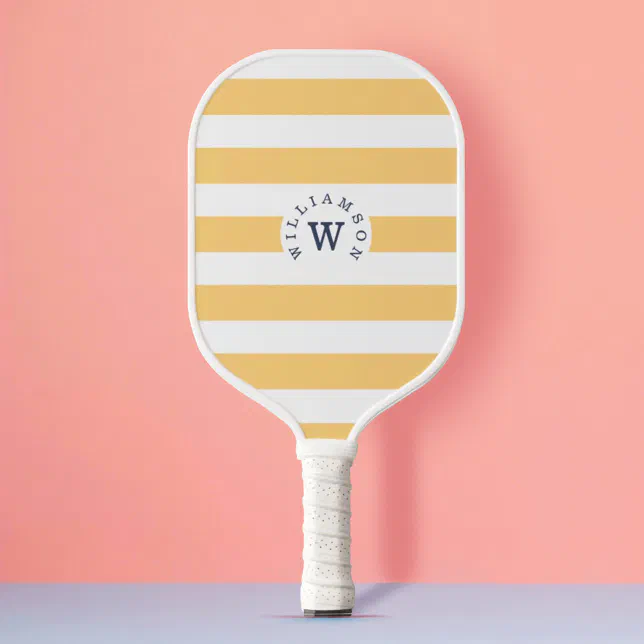 Minimal Modern Yellow Stripe Custom Monogram Name Pickleball Paddle ...