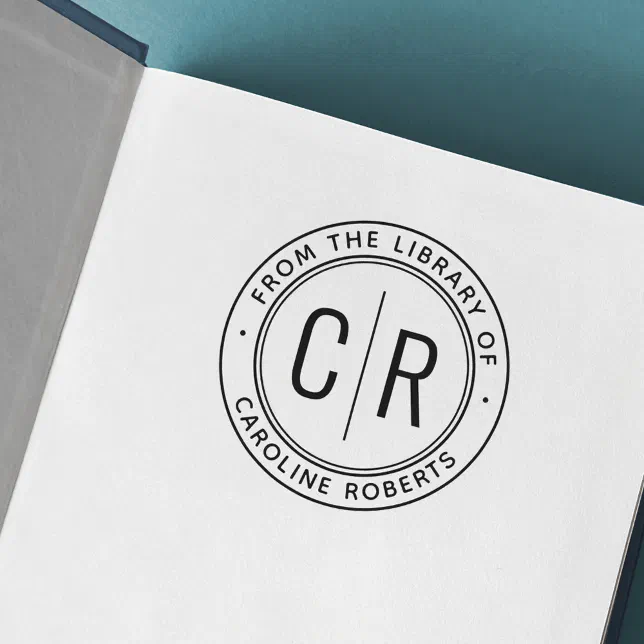 Minimal monogram initials from the library of book self-inking stamp ...