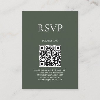 Minimal Monogram QR Code Moss Green Wedding RSVP Enclosure Card | Zazzle