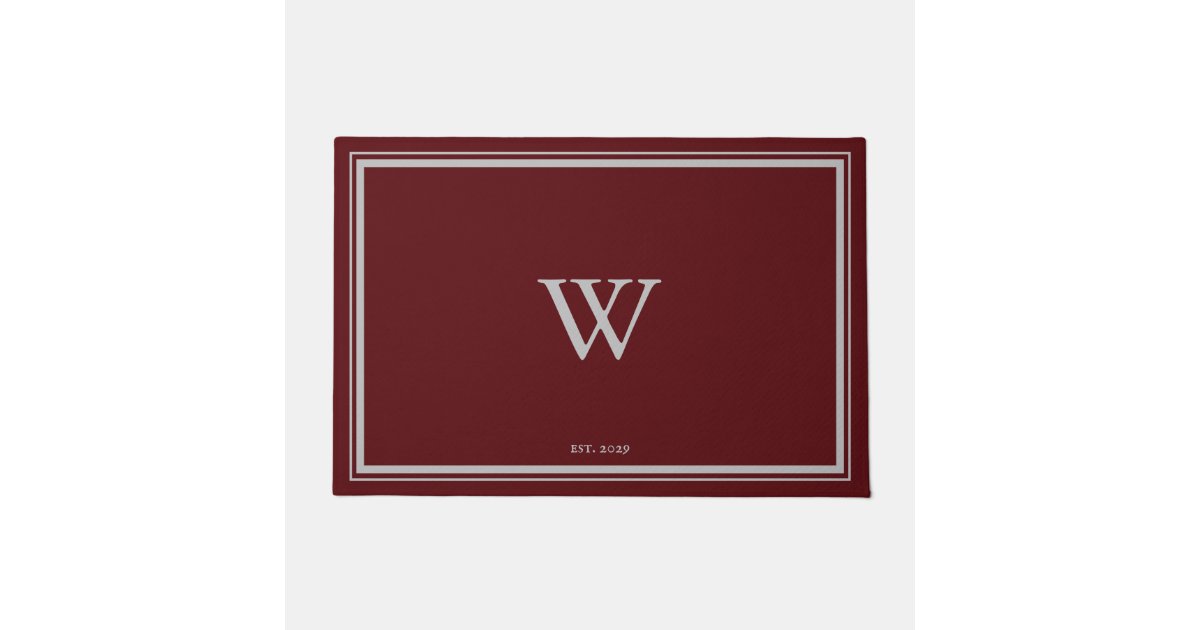Minimal Monogram Welcome Maroon | Grey Wide Doormat | Zazzle