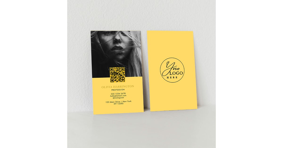 Minimal Mustard Yellow Photo QR Code Logo Business Card | Zazzle