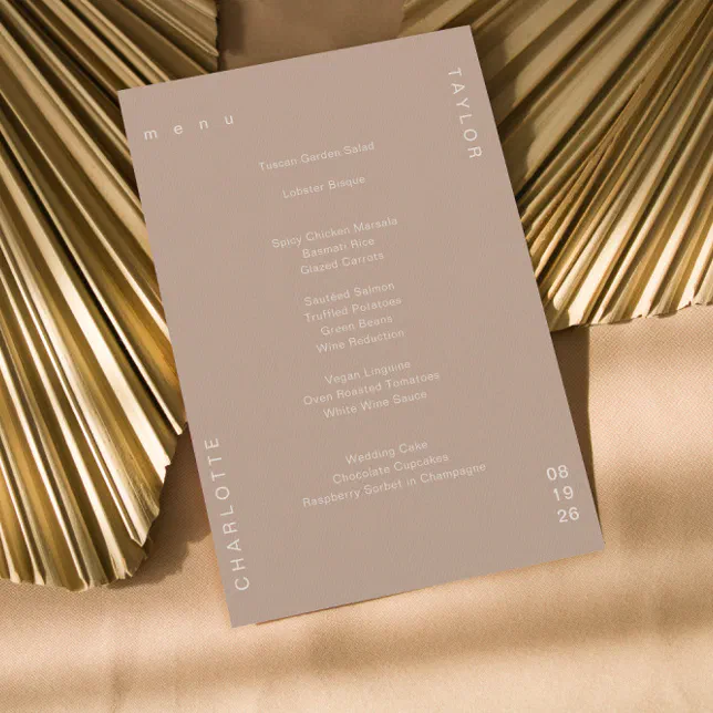 Minimal Neutral Tan Cream Wedding Dinner Menu | Zazzle
