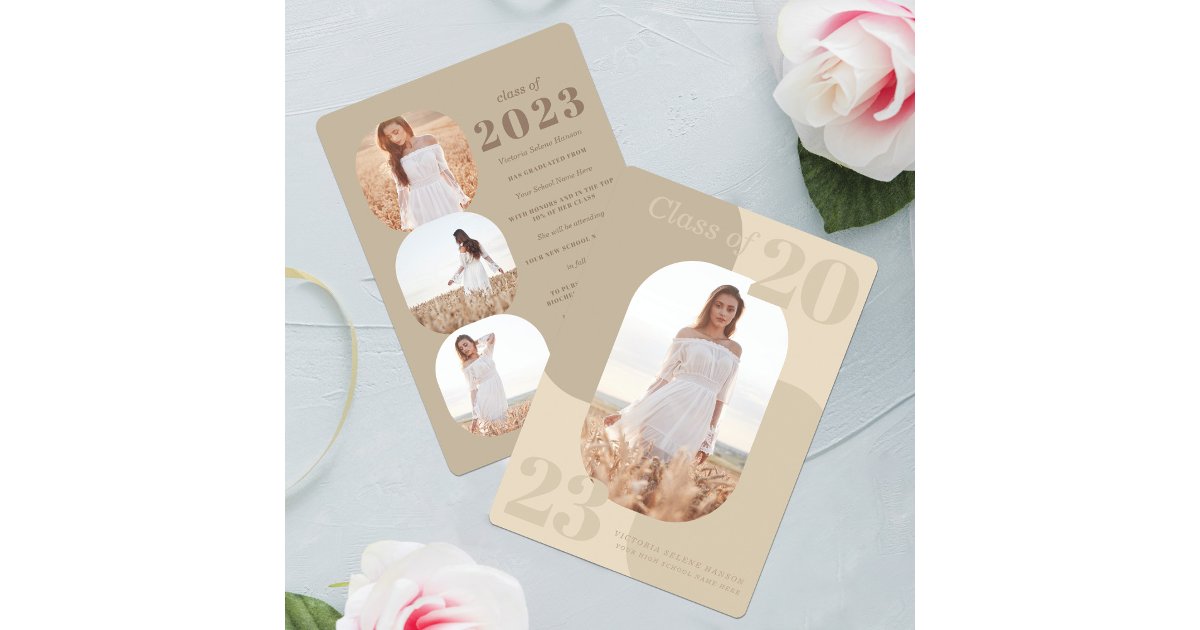 Minimal Neutral Tones Geometric Photo Graduation Announcement | Zazzle