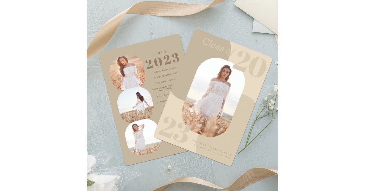 Minimal Neutral Tones Geometric Photo Graduation Invitation | Zazzle