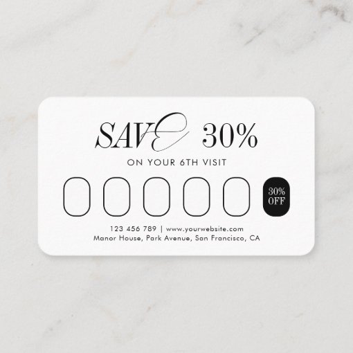 Minimal Nostalgic Calligraphy Black & White Salon Loyalty Card | Zazzle