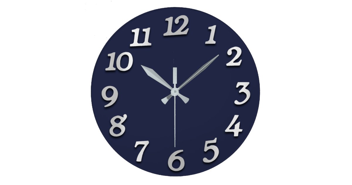 Minimal Numbers Gray Grey Elegant Blue Navy Large Clock | Zazzle.com