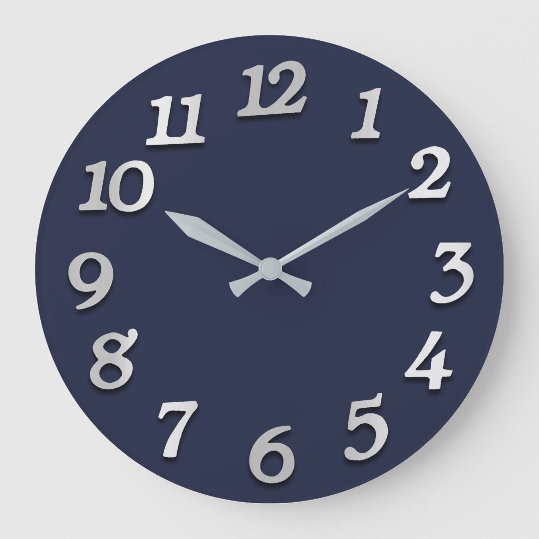Minimal Numbers Gray Grey Elegant Blue Navy Large Clock | Zazzle