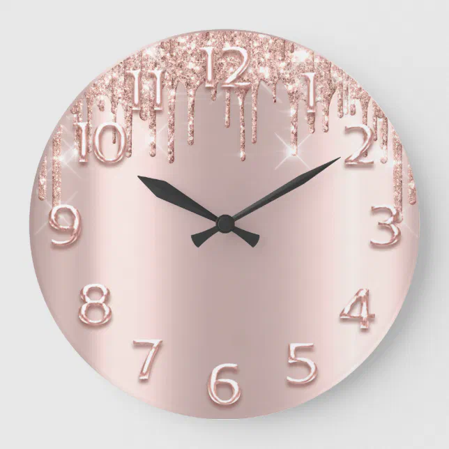 Minimal Numbers Rose Pink Drips Metallic 3D Large Clock | Zazzle
