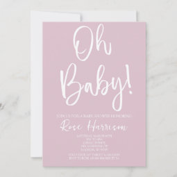 Minimal Oh Baby! Pink Baby Girl Baby Shower Invitation | Zazzle