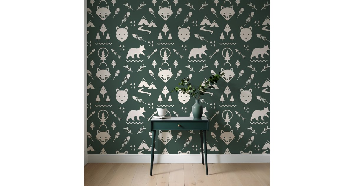 Minimal Outdoor Wilderness Forest Animals Green Wallpaper | Zazzle