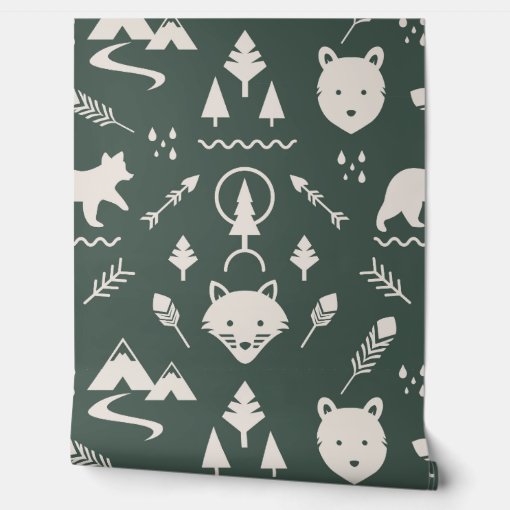 Minimal Outdoor Wilderness Forest Animals Green Wallpaper | Zazzle