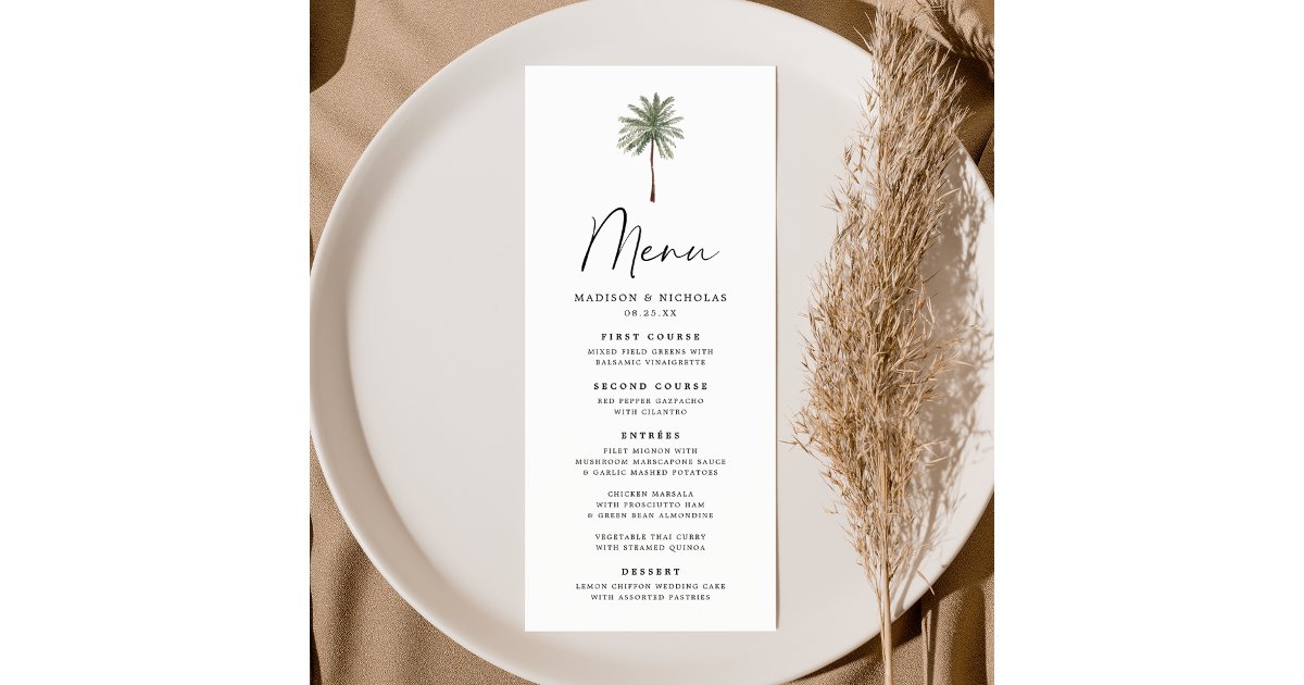 Minimal Palm Tree Wedding Menu | Zazzle