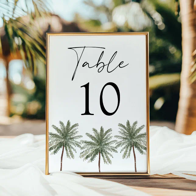 Minimal Palm Tree Wedding Table Number Card | Zazzle