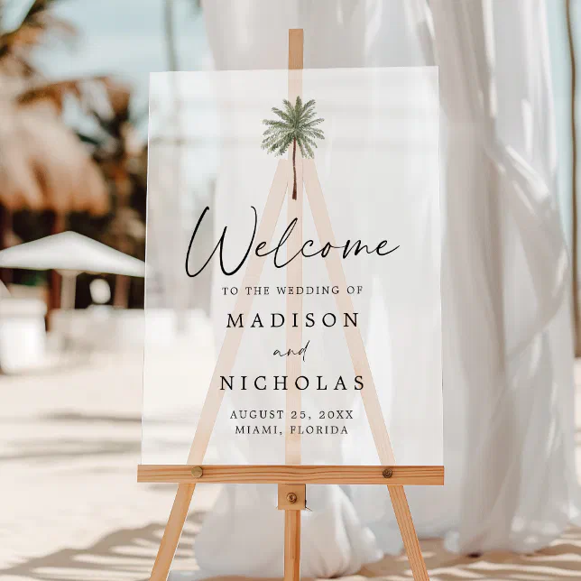 Minimal Palm Tree Wedding Welcome Frosted Acrylic Sign | Zazzle