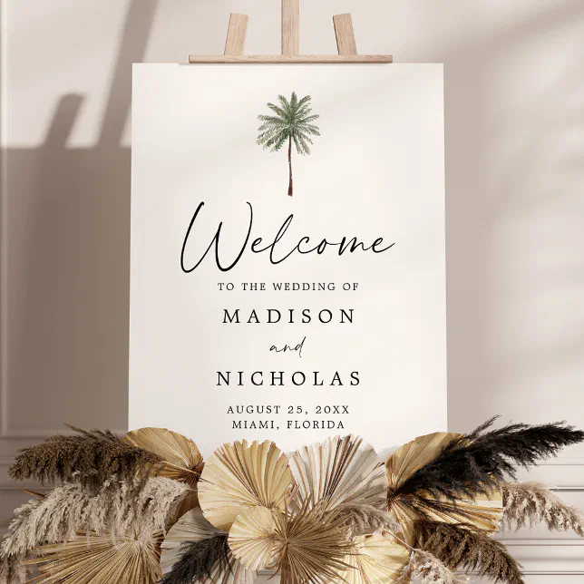 Minimal Palm Tree Wedding Welcome Sign | Zazzle