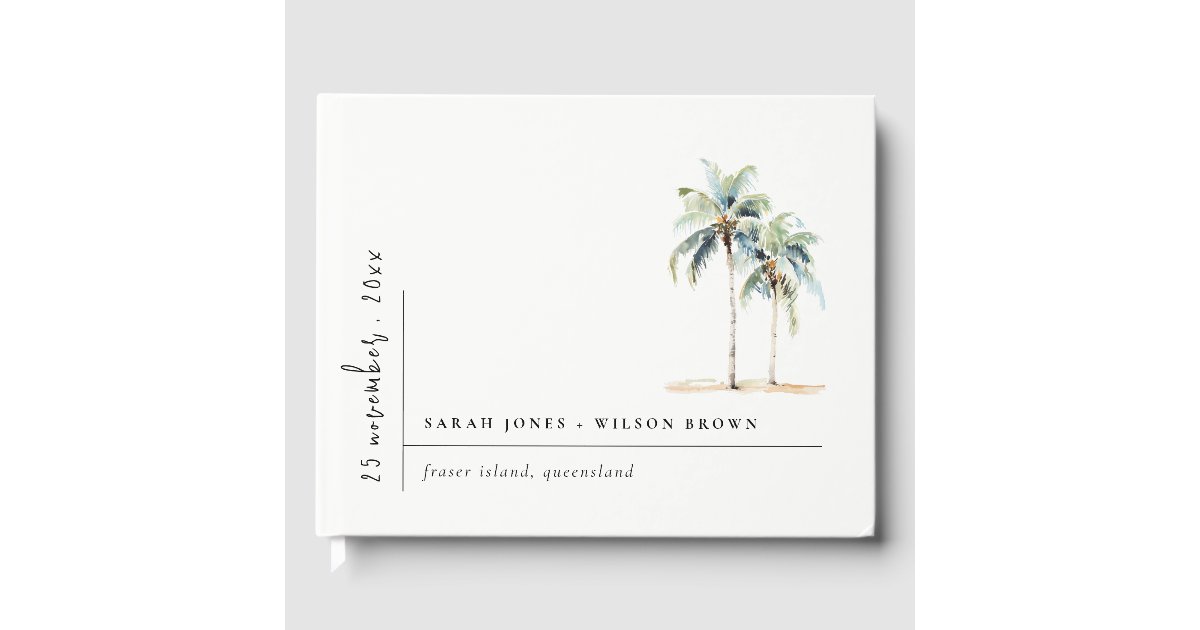 Minimal Palm Trees Watercolor Tropical Wedding Guest Book | Zazzle
