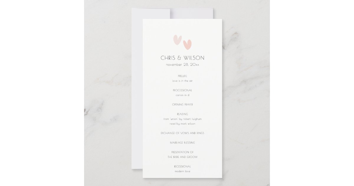 Minimal Pastel Dusky Pink Hearts Wedding Program | Zazzle