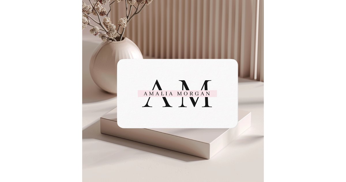 Minimal Pastel Pink Initial & Personalized Business Card | Zazzle