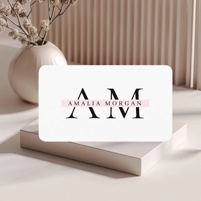 Minimal Pastel Pink Initial & Personalized Business Card | Zazzle