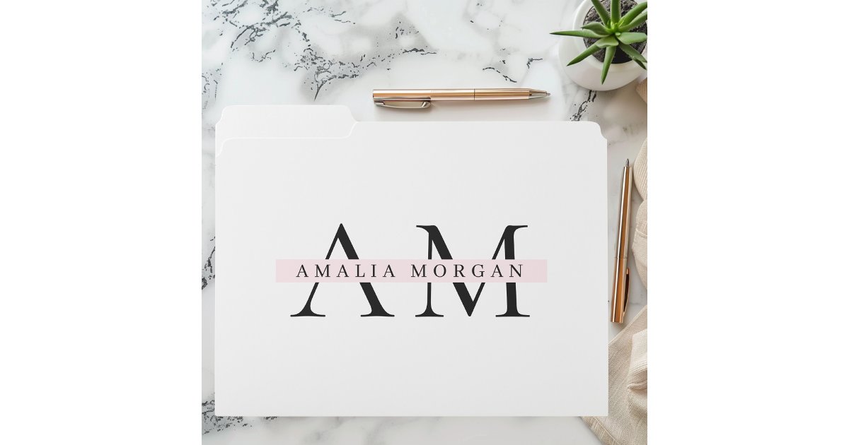 Minimal Pastel Pink Initial & Personalized File Folder | Zazzle