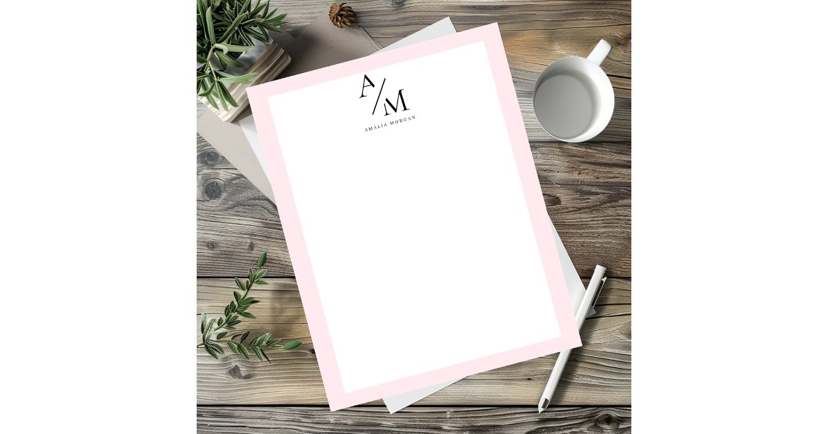Minimal Pastel Pink Initial & Personalized Letterhead | Zazzle