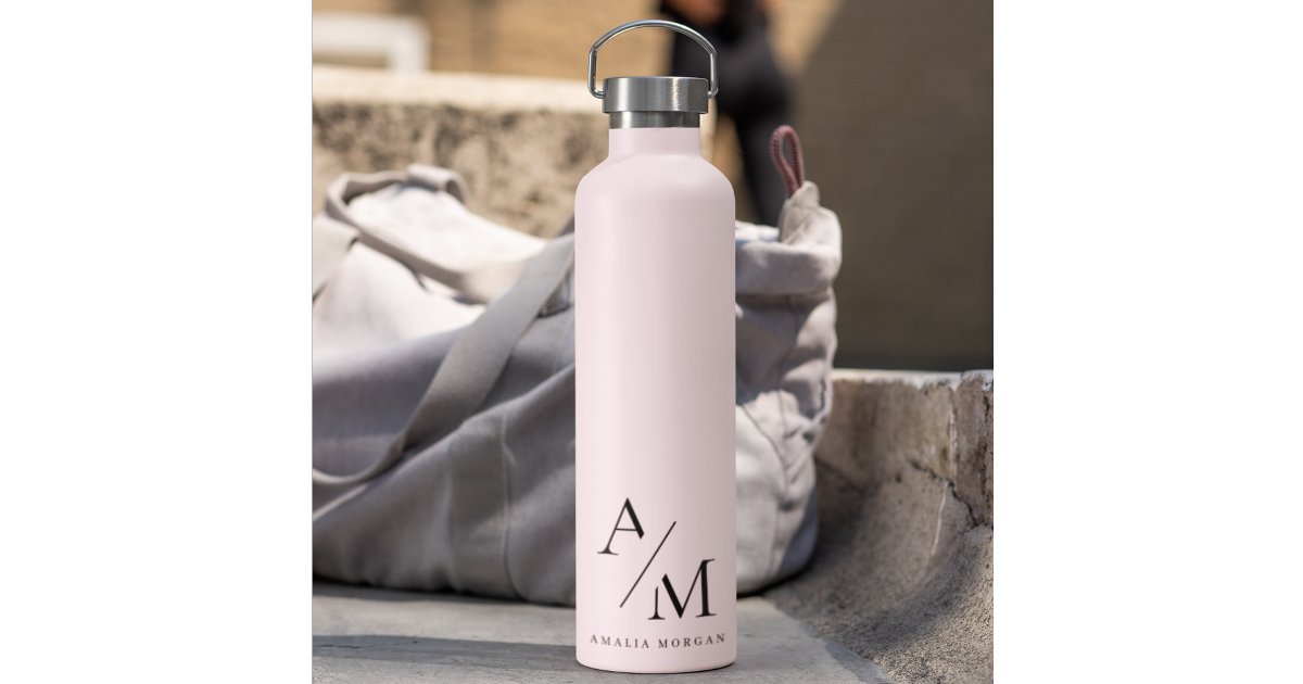 Minimal Pastel Pink Initial & Personalized Water Bottle | Zazzle