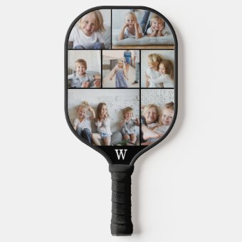 Minimal Personalized Monogram 7 Photo Collage Pickleball Paddle | Zazzle