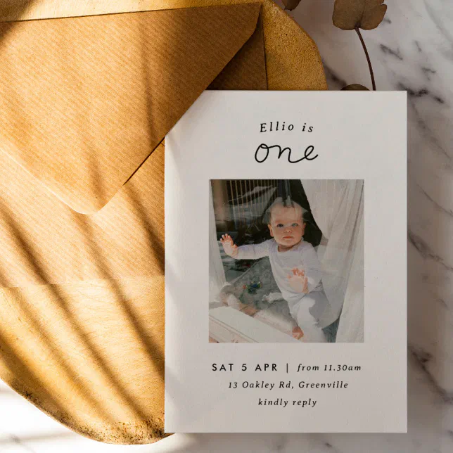 Minimal Photo 1st Birthday Invitation | Zazzle