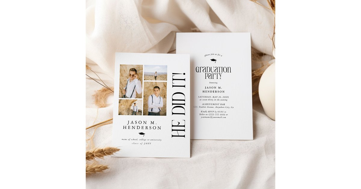 Minimal Photo Collage Graduation Party Invitation | Zazzle