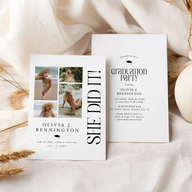 Minimal Photo Collage Graduation Party Invitation | Zazzle