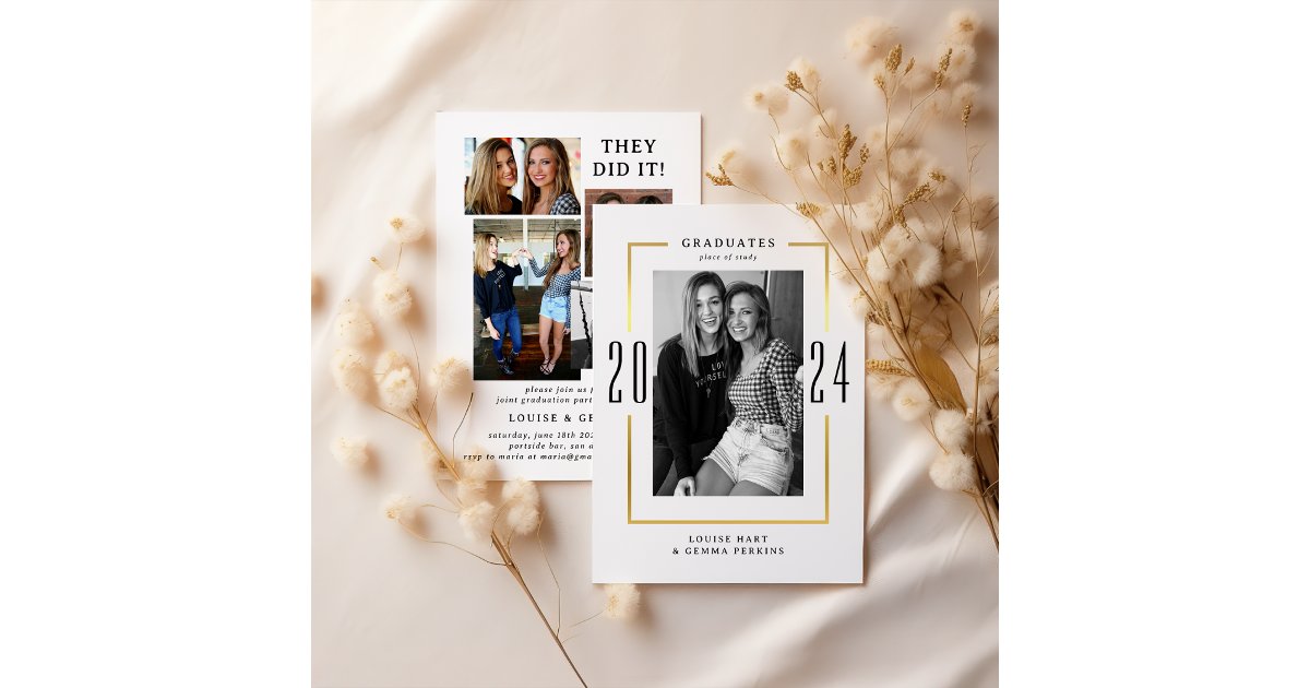 Minimal Photo Collage Joint Graduation Party Invitation | Zazzle