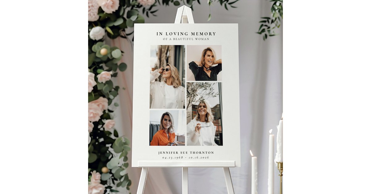 Minimal Photo Collage Sympathy Funeral Memorial Foam Board | Zazzle