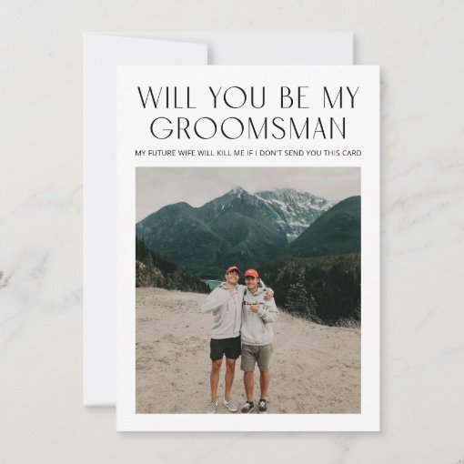 Minimal Photo Proposal Request Groomsman Info Card | Zazzle
